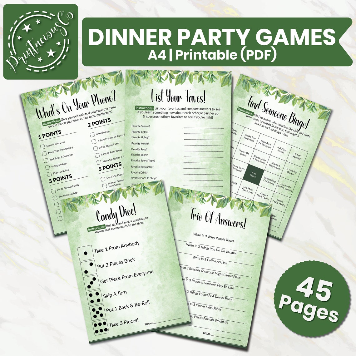 Printable Dinner Party Games: Icebreaker Activities (PDF) - Etsy