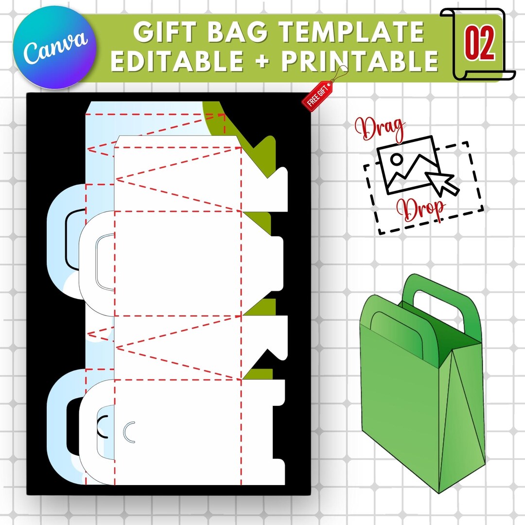 Gift Bag Canva Template |custom Bag Template|birthday Blank Gift Bag ...