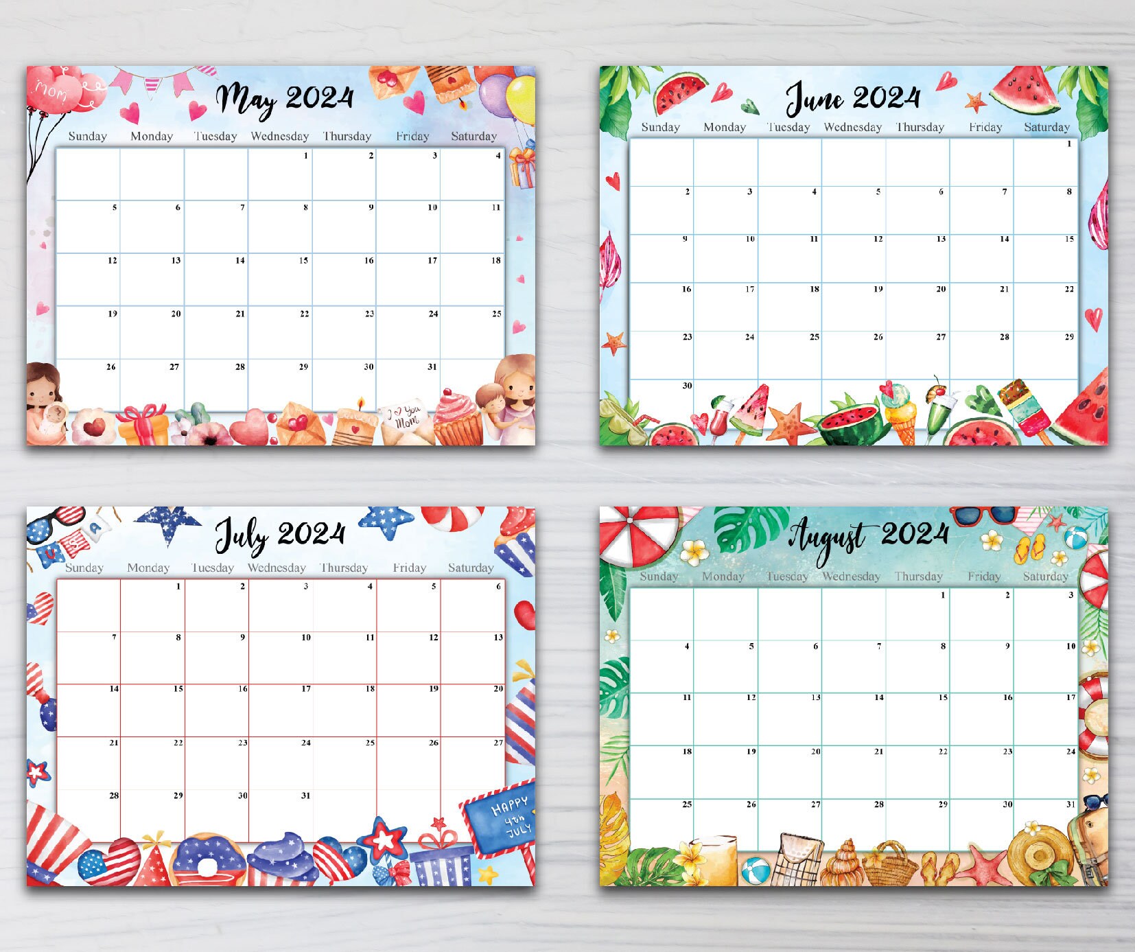 Editable 2024 Wall Calendar Bundle: Monthly Planner (PDF & JPEG) - Etsy
