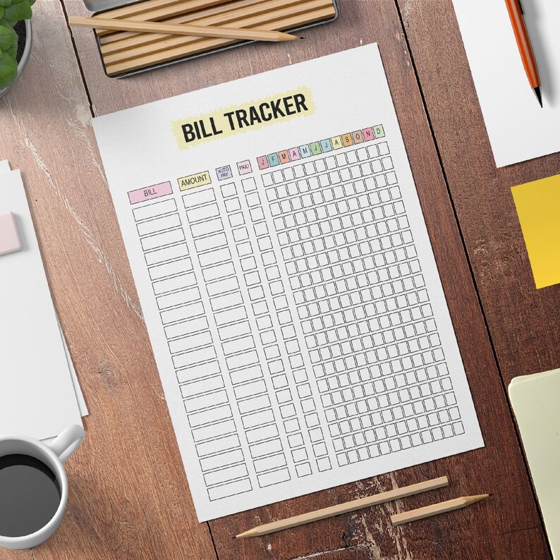 Editable Bill Tracker Bill Tracker Printable Printable Bill Organizer ...