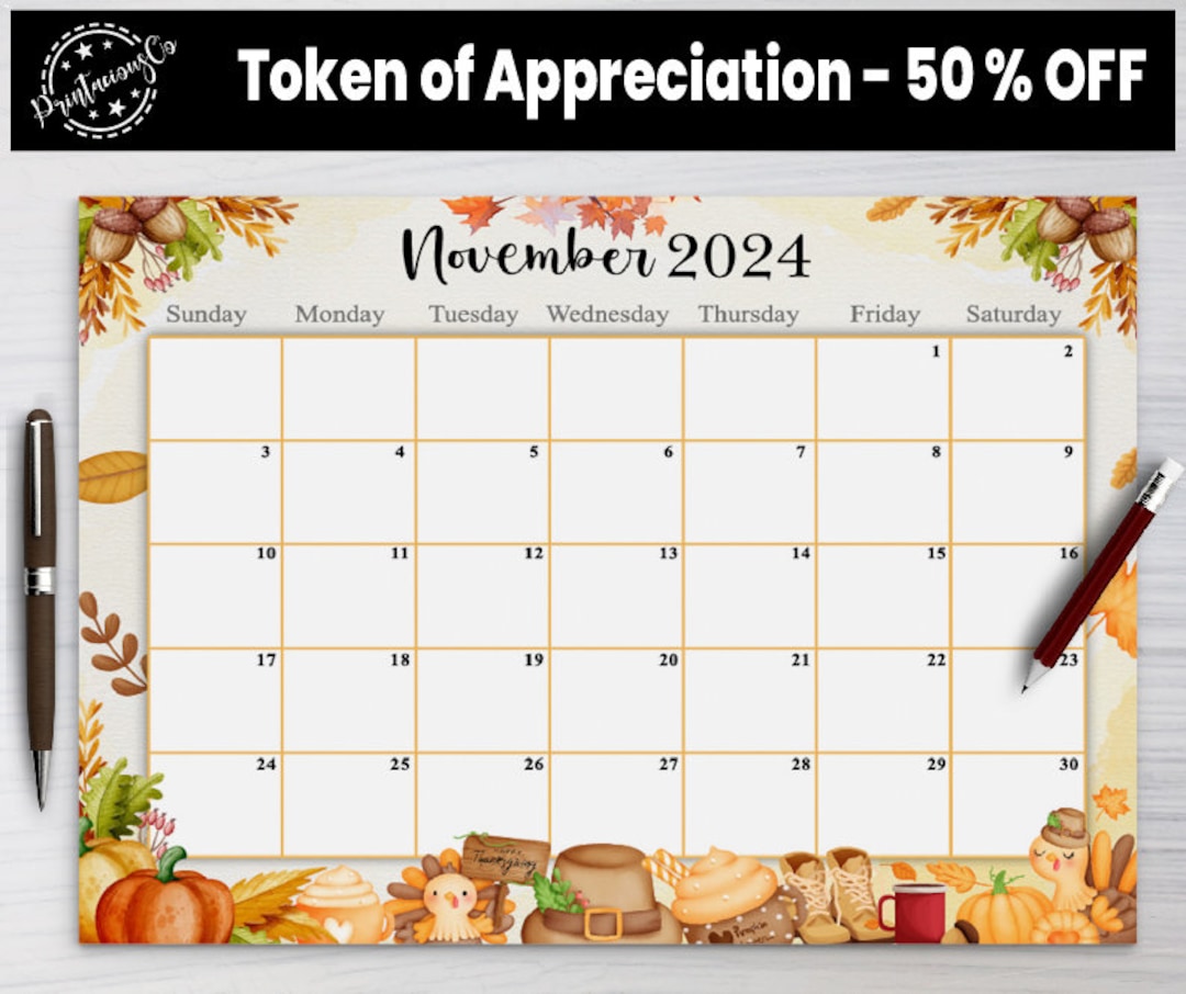 Editable November 2024 Calendar: Printable Monthly Planner (PDF & JPEG ...