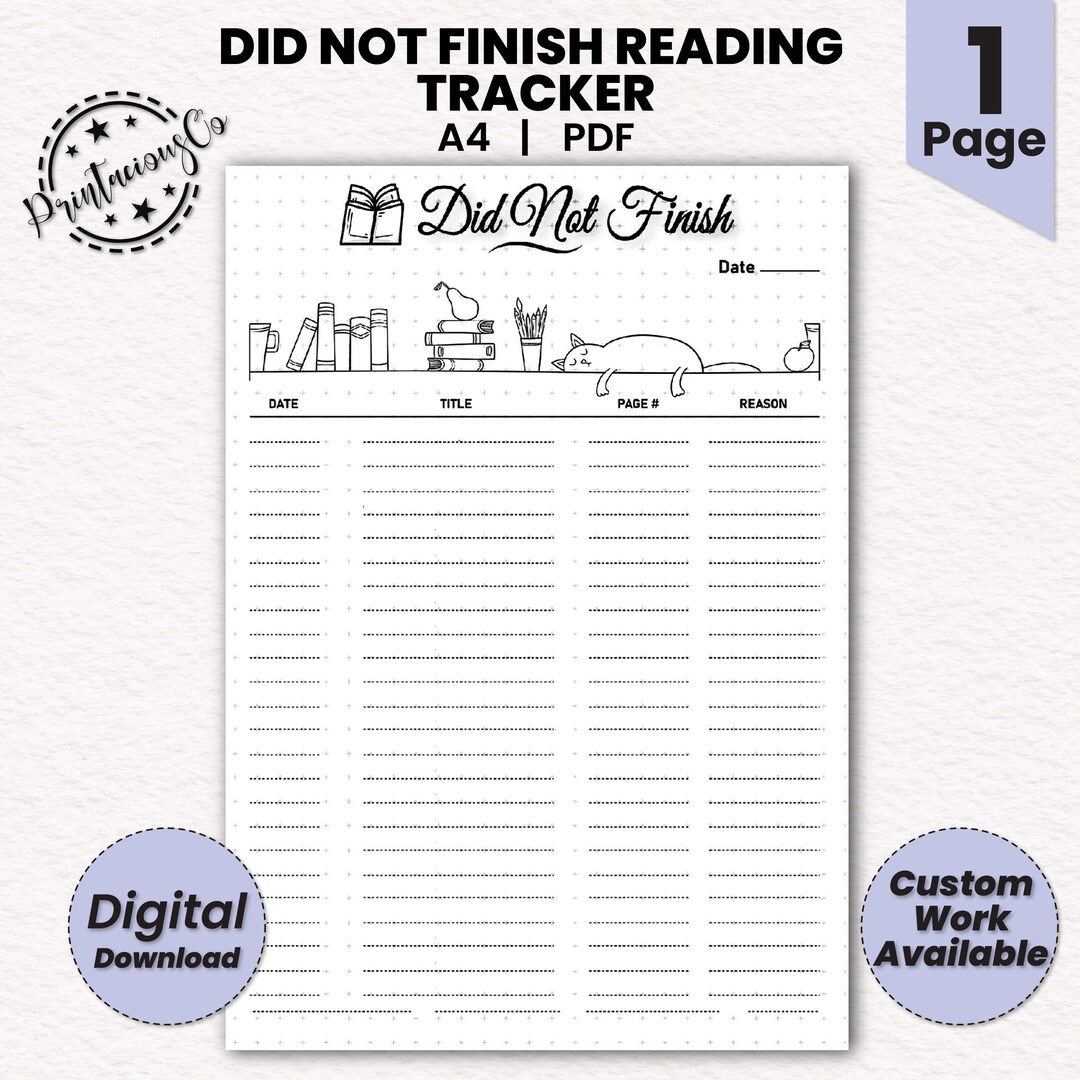 DNF Reading Tracker: A4 Printable Journal Page (PDF) - Etsy Australia