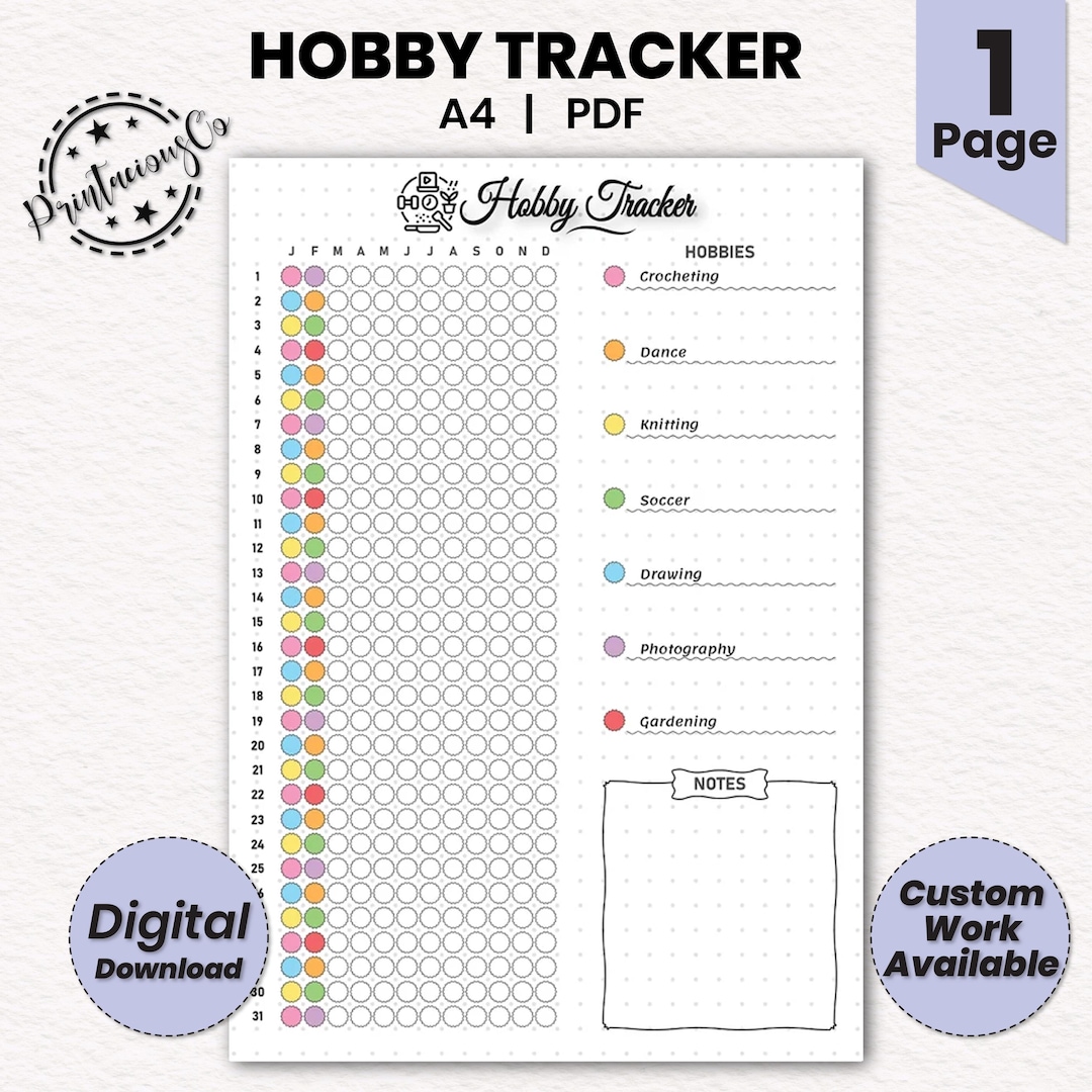 Hobby Tracker | A4 Journal Page | Printable Tracker | Habit Tracker ...