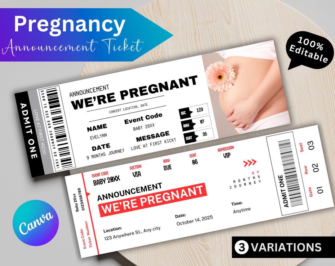 Editable Pregnancy Announcement Ticket Template|custom Baby Reveal ...