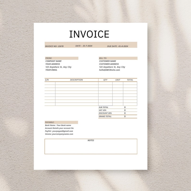 Editable Excel Invoice Template: Modern Business Form (instant Download ...