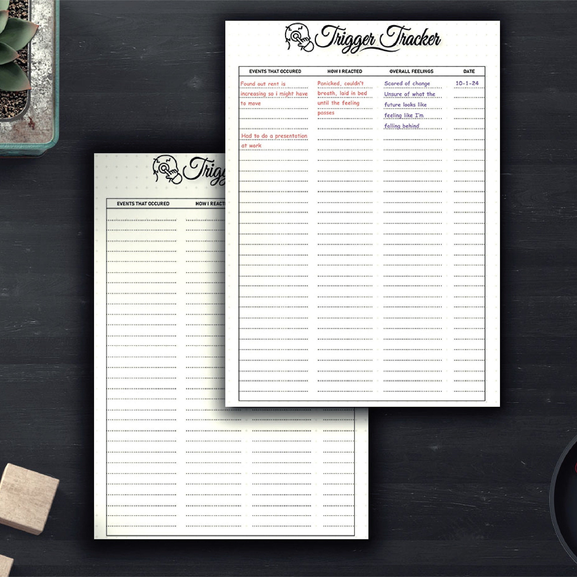 Trigger Tracker A4 Journal Page Printable Tracker Anxiety Tracker ...