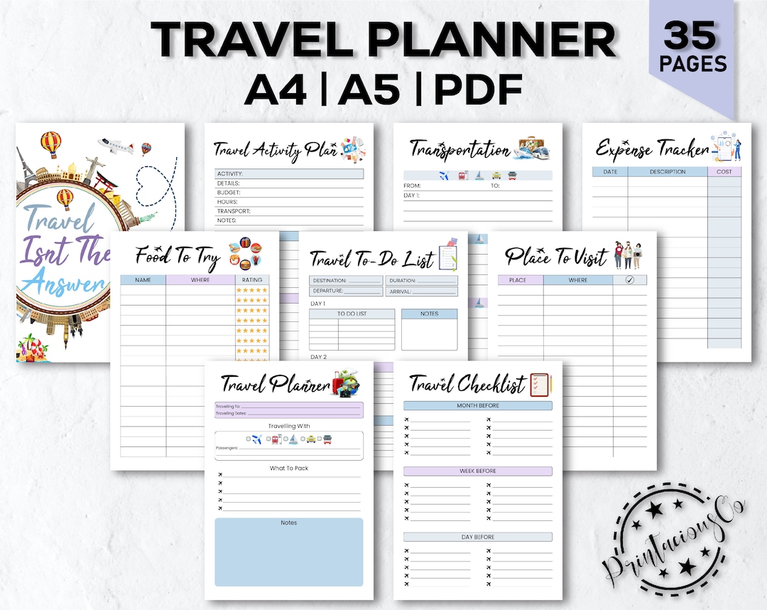Editable Travel Planner Template: Trip Itinerary, A4/A5 (digital ...