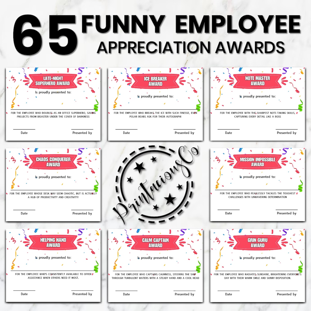 65 Funny Employee Appreciation Award Certificates (printable) - Etsy