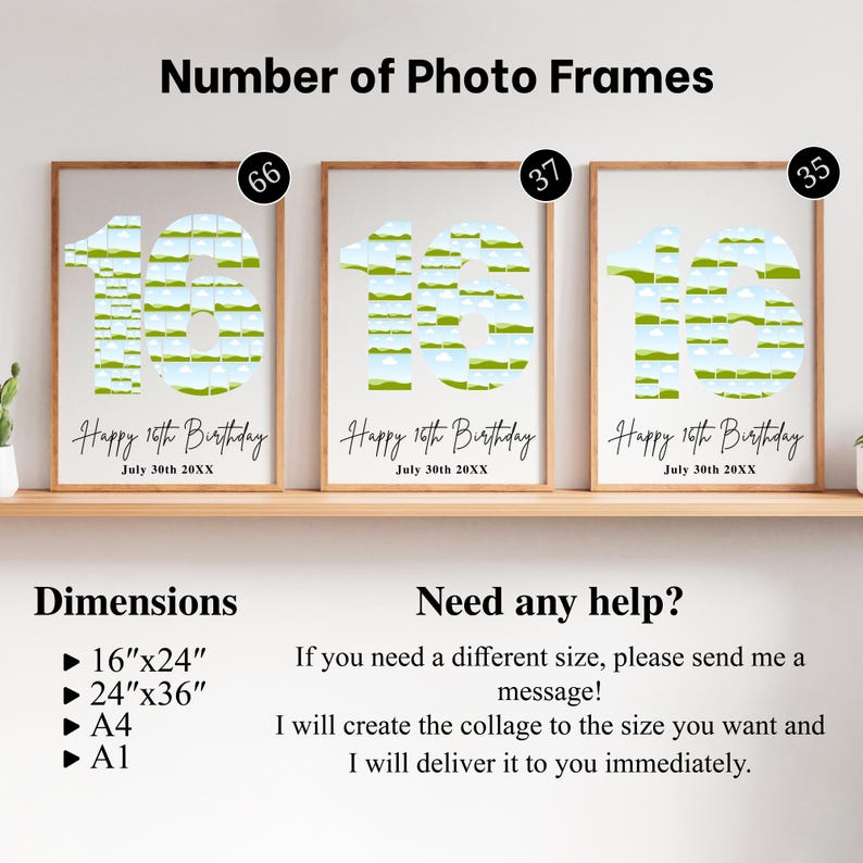 16th Birthday Number Photo Collage Template: Customizable Canva Frame ...