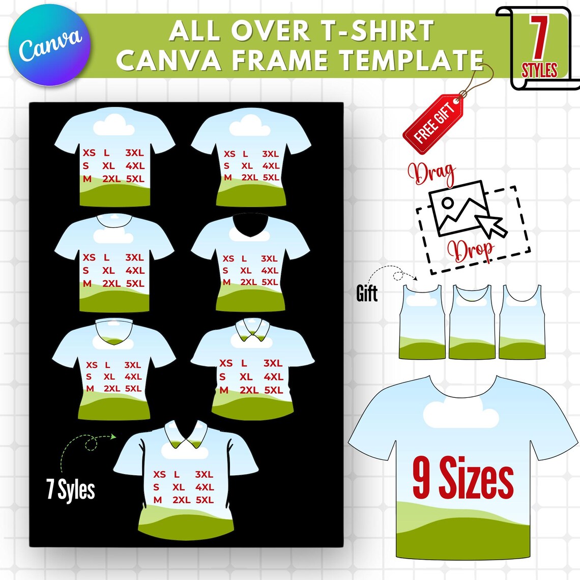 Editable All Over T-shirt Canva Frame Template (digital Download) - Etsy