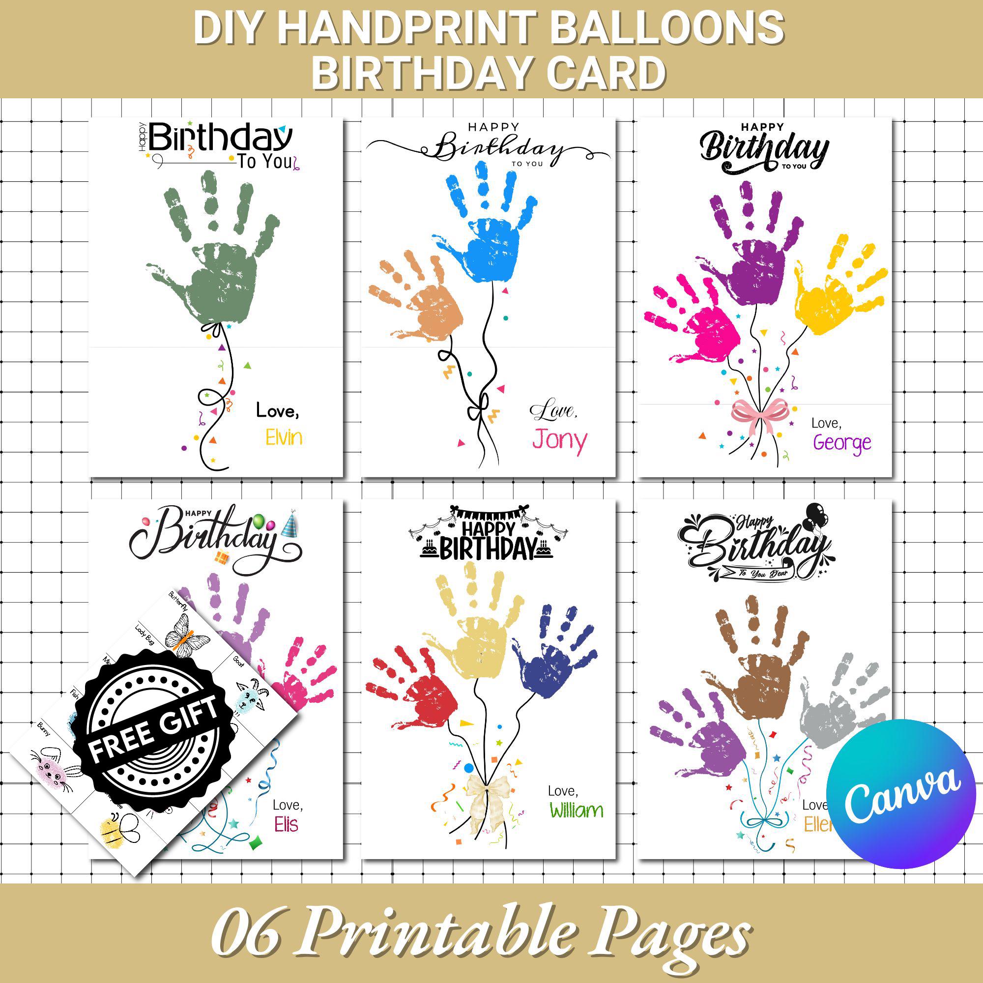 Handprint Balloons Birthday Card: Kids Keepsake Art (PDF) - Etsy