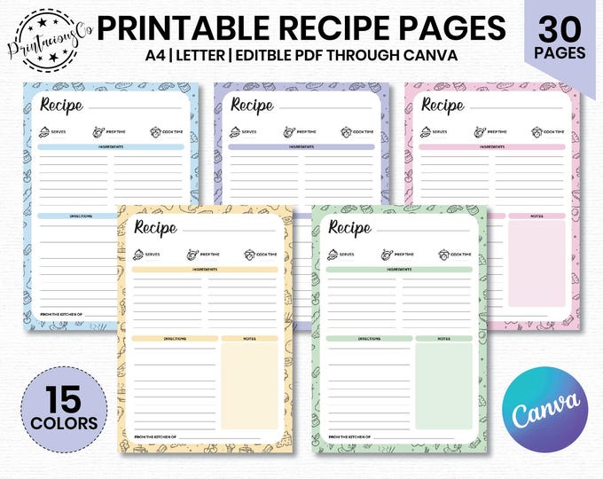 Recipe and Spec Templates for Restaurants, Editable Canva Templates, 13 ...