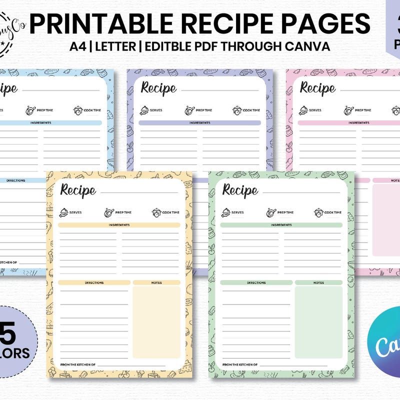 Recipe Cards Template Cute - Etsy UK