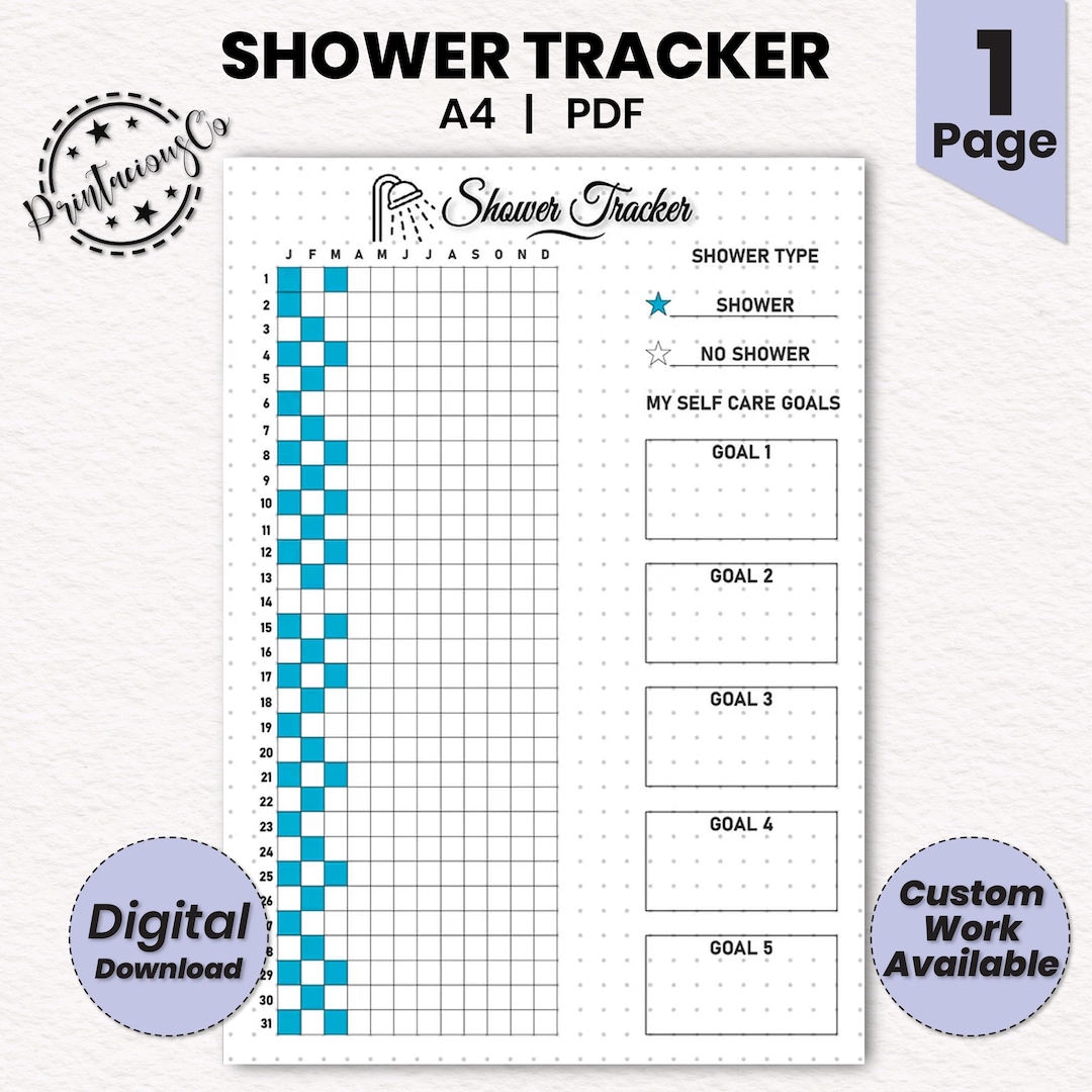 Shower Tracker | A4 Journal Page | Printable Tracker | Daily Tracker ...
