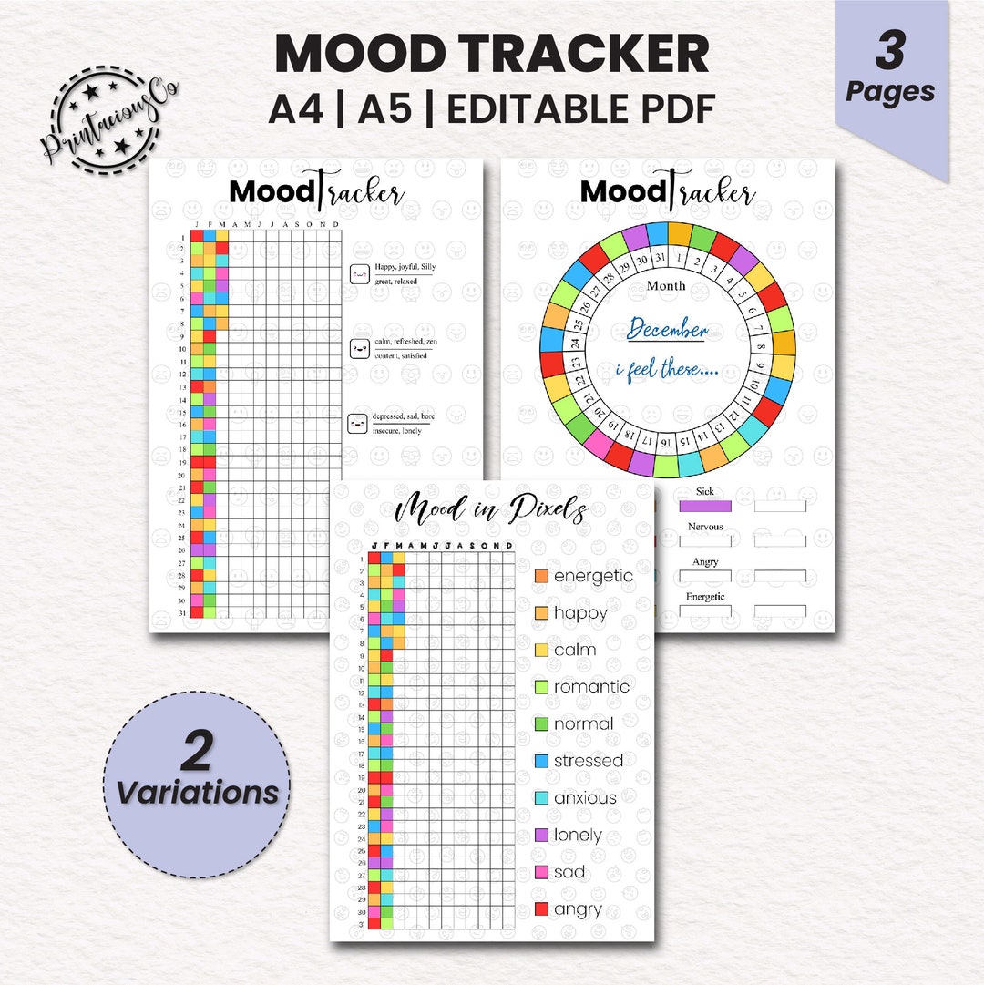 Mood Tracker Printable Bundle Mood Chart Mood Journal Daily Tracker ...