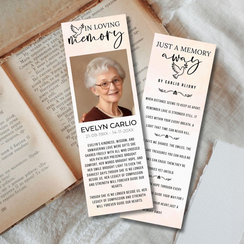 Memorial Bookmark Template |editable Funeral Bookmark |remembrance ...