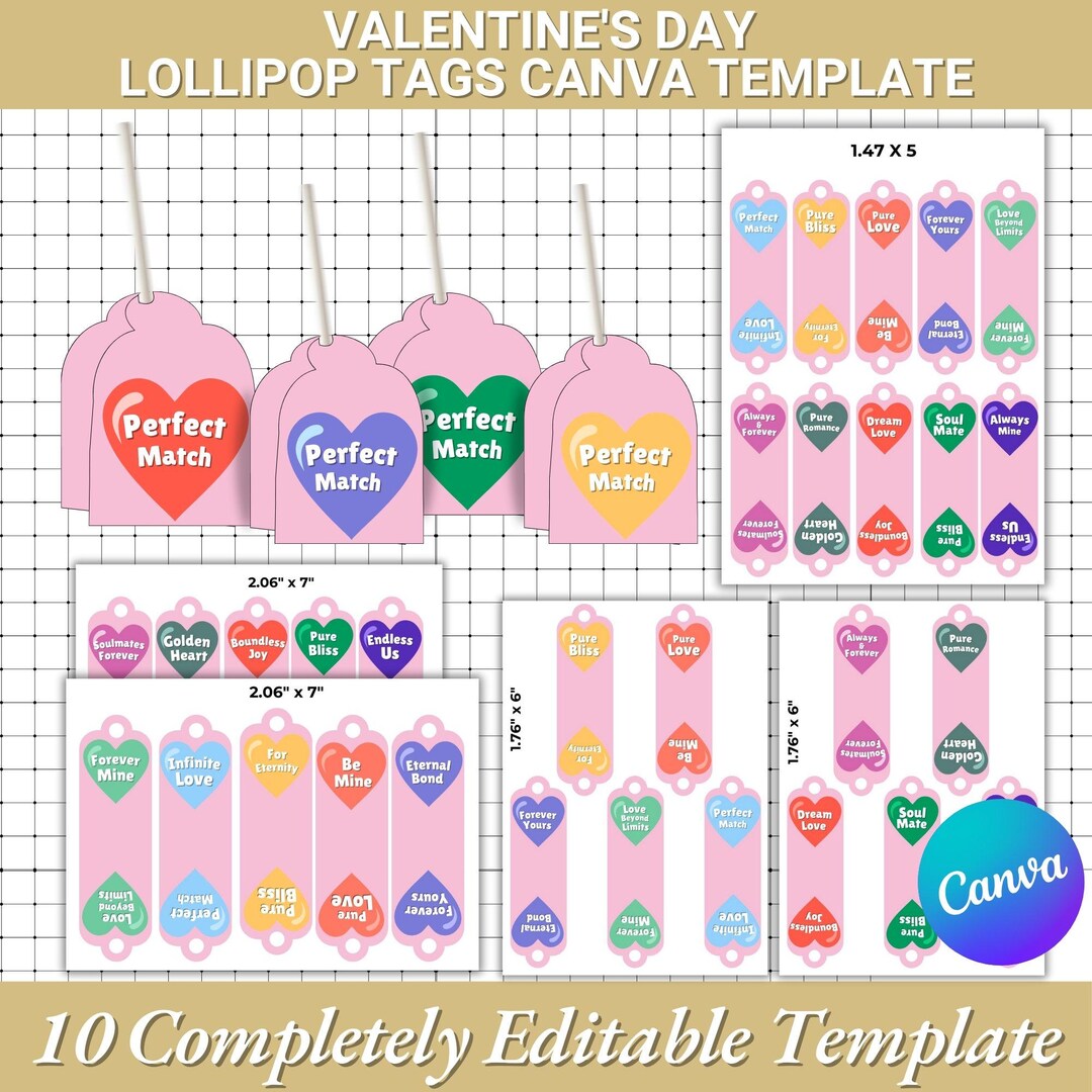 Valentine's Day Lollipop Tags: DIY Canva Template (digital Download) - Etsy