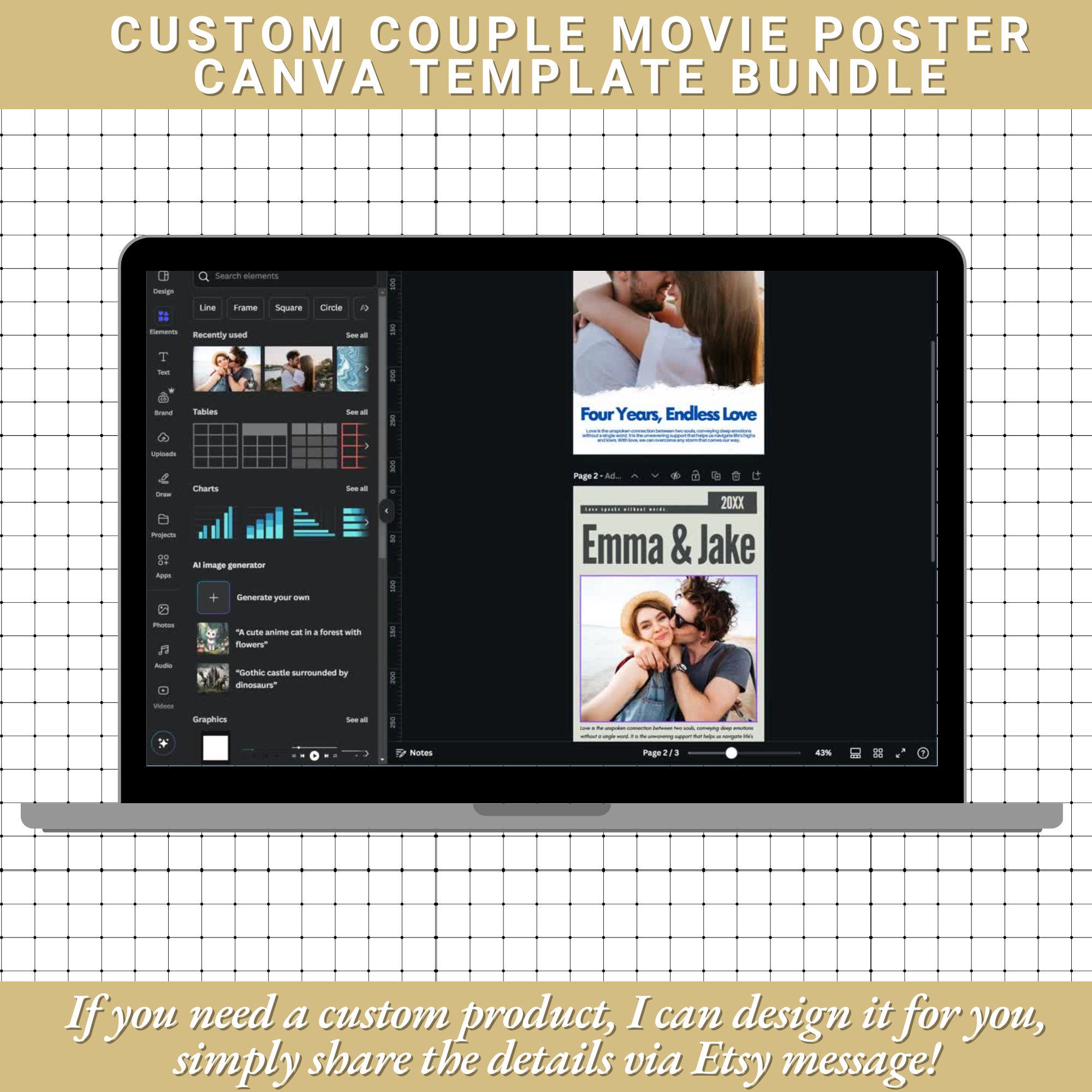 Couple Movie Poster Template | Custom Anniversary Gift (canva Editable ...