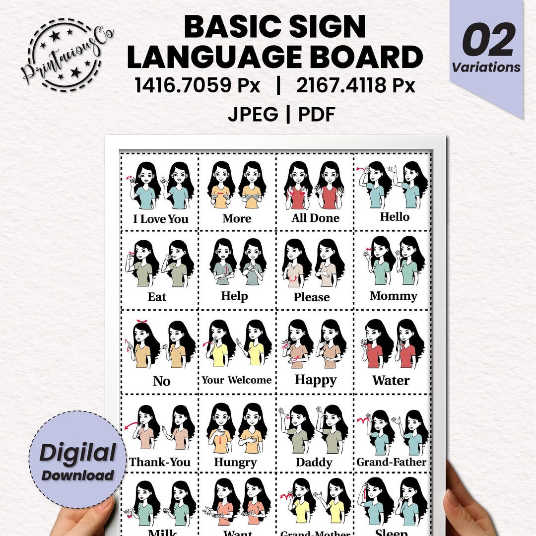 Basic Sign Language Board: Educational Resource (digital Download) - Etsy