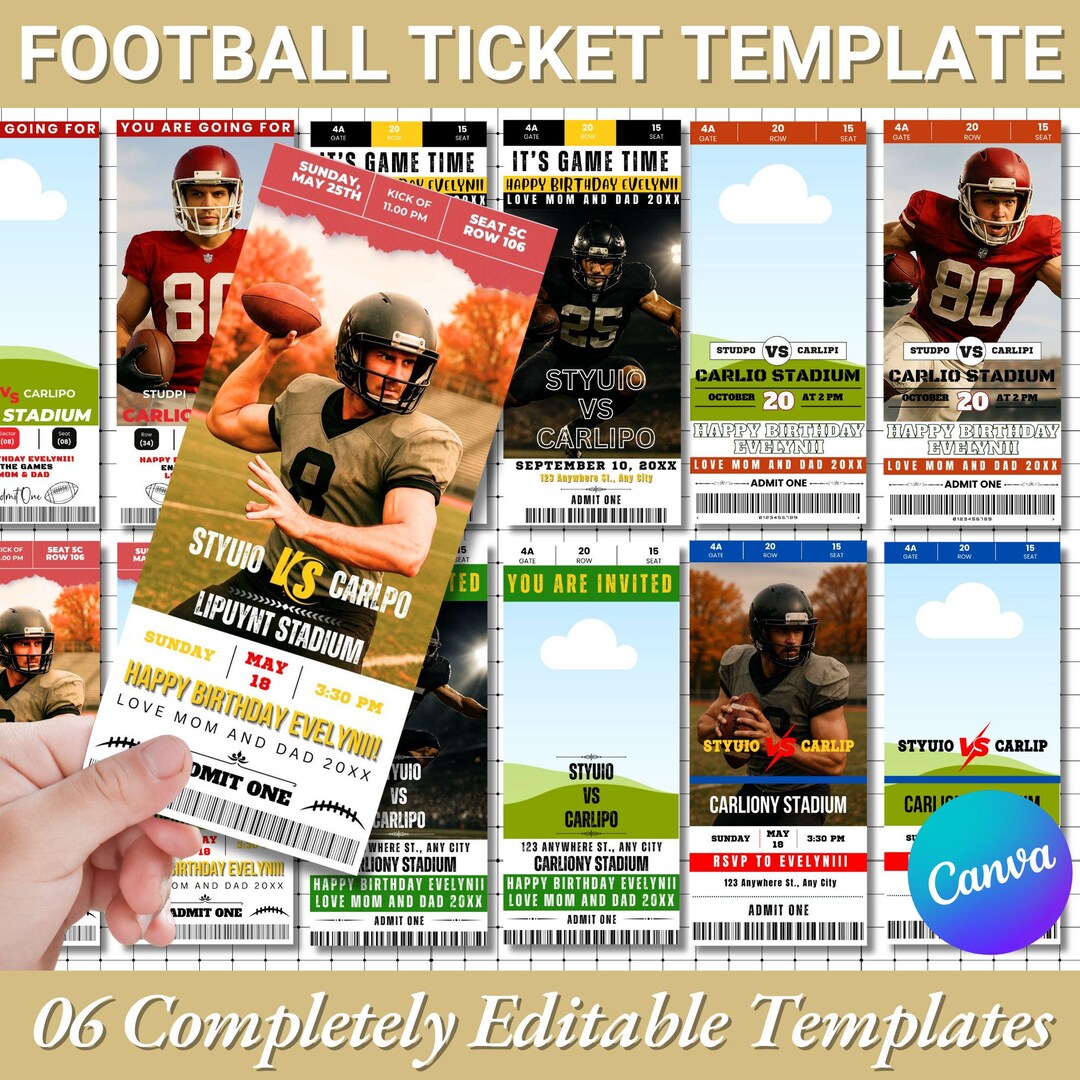 Football Ticket Template |editable Birthday Gift Ticket |football Game ...