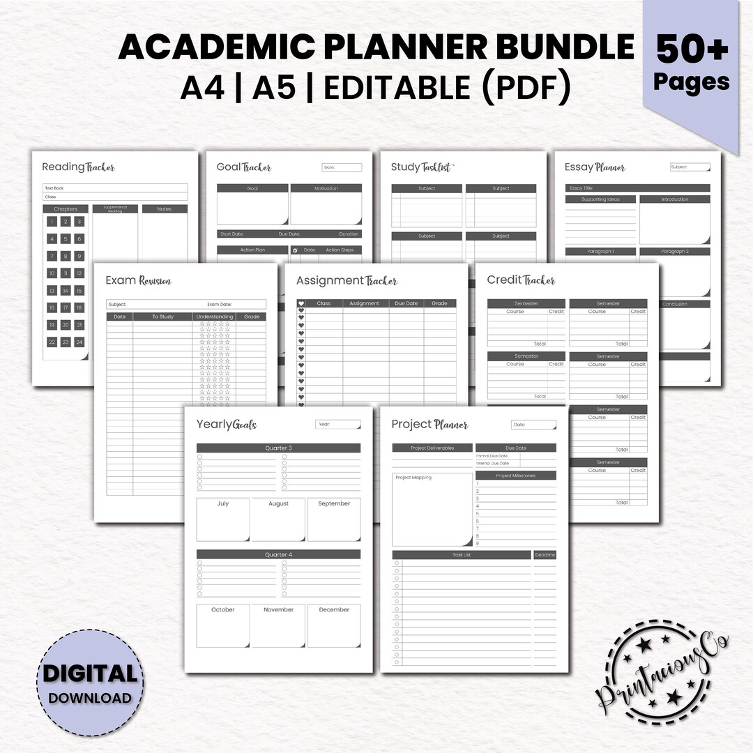Printable Academic Planner College Planner Study Planner Bundle ...