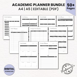Editable Academic Planner Bundle: College Student Study Project (PDF ...