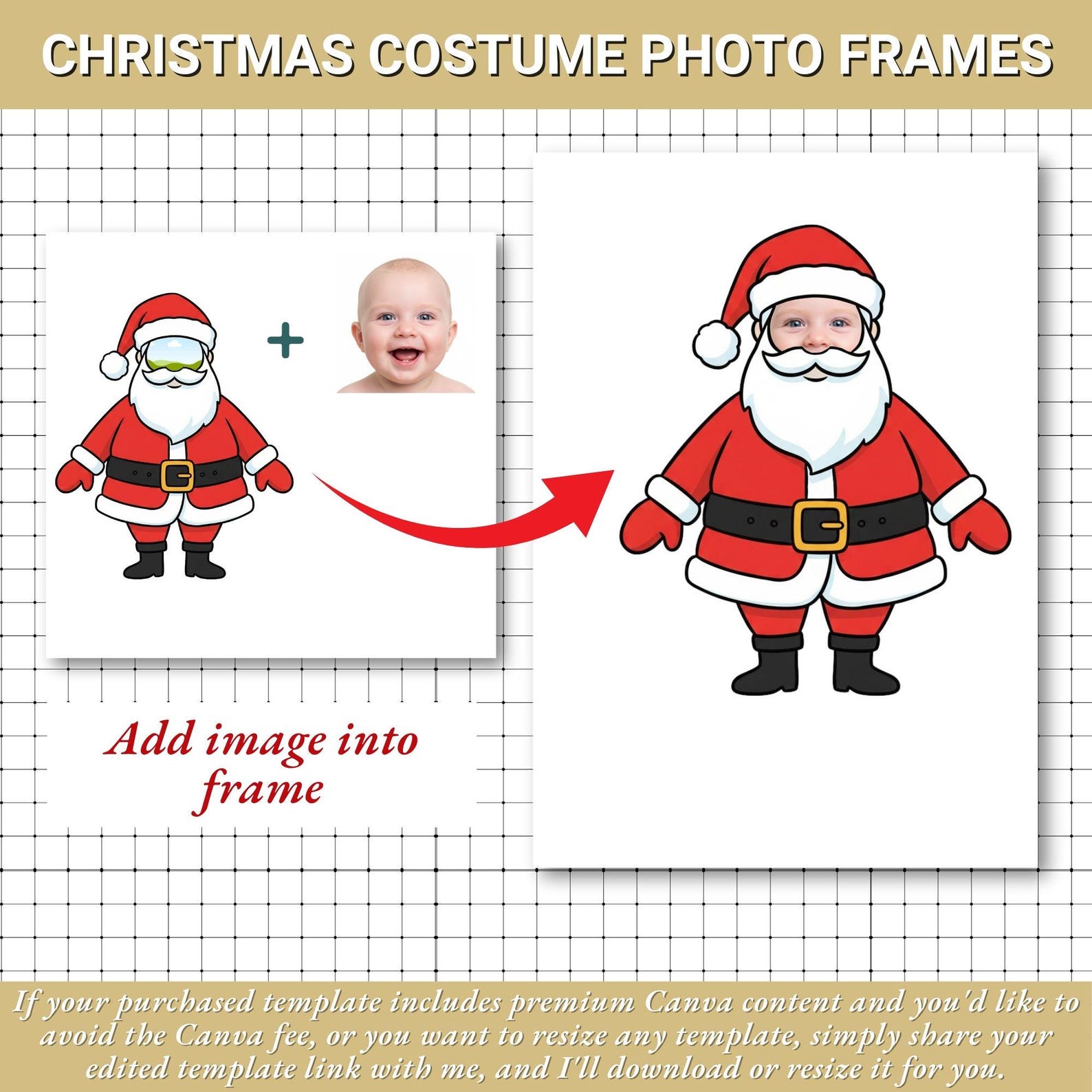 Editable Christmas Costume Photo Frames: Santa, Elf, Reindeer (canva ...