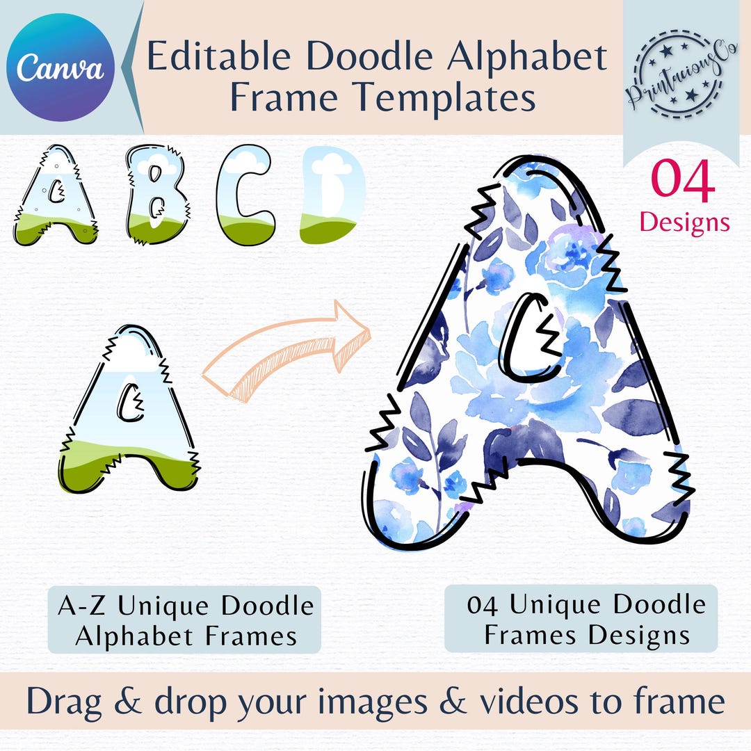 Canva Doodle Alphabet Frame Template: Editable Letters (digital ...