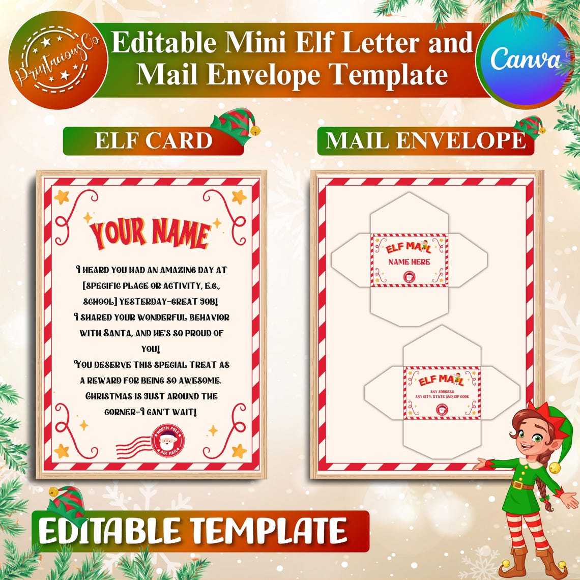 Editable Mini Elf Letter & Mail Envelope Canva Template (printable) - Etsy