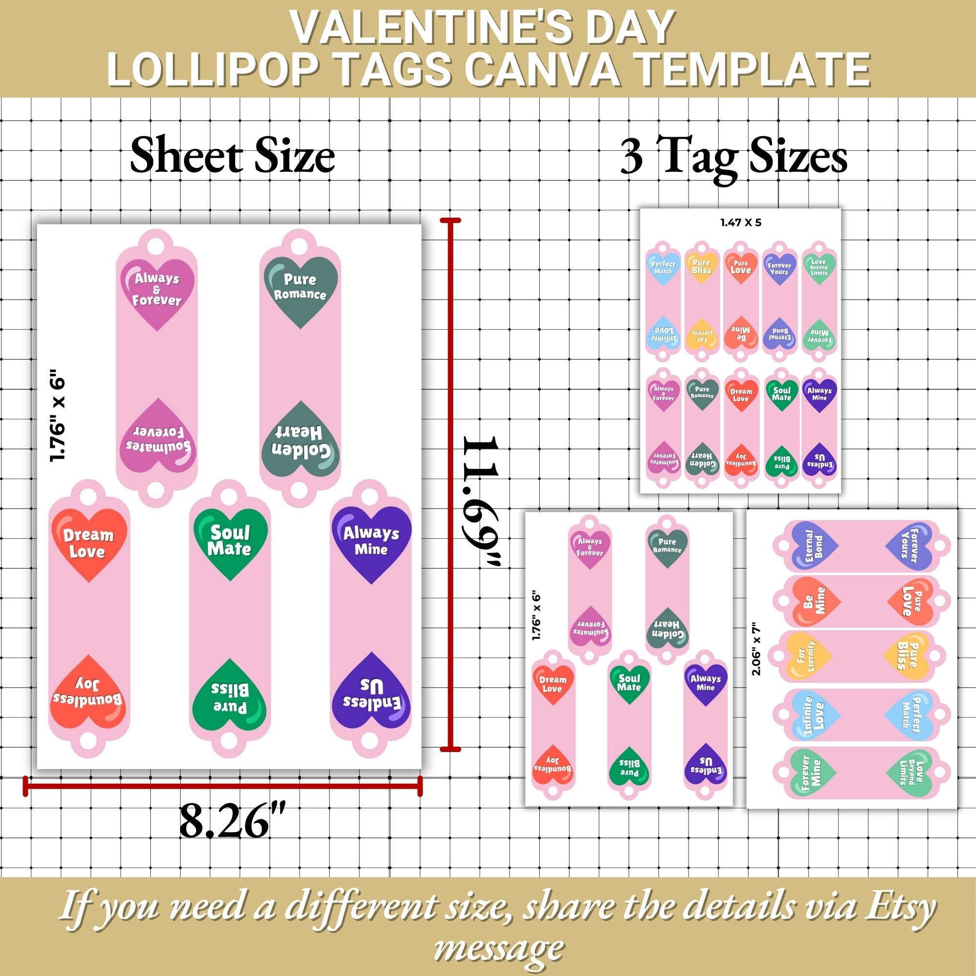 Valentine's Day Lollipop Tags: DIY Canva Template (digital Download) - Etsy