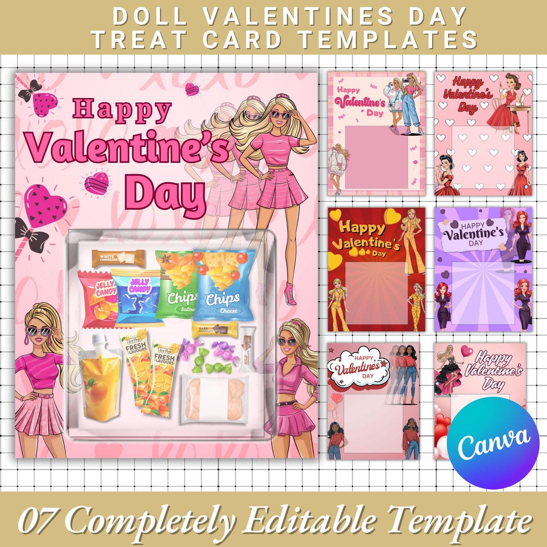 Editable Doll Valentines Day Treat Card Canva Templates custom Occasion ...