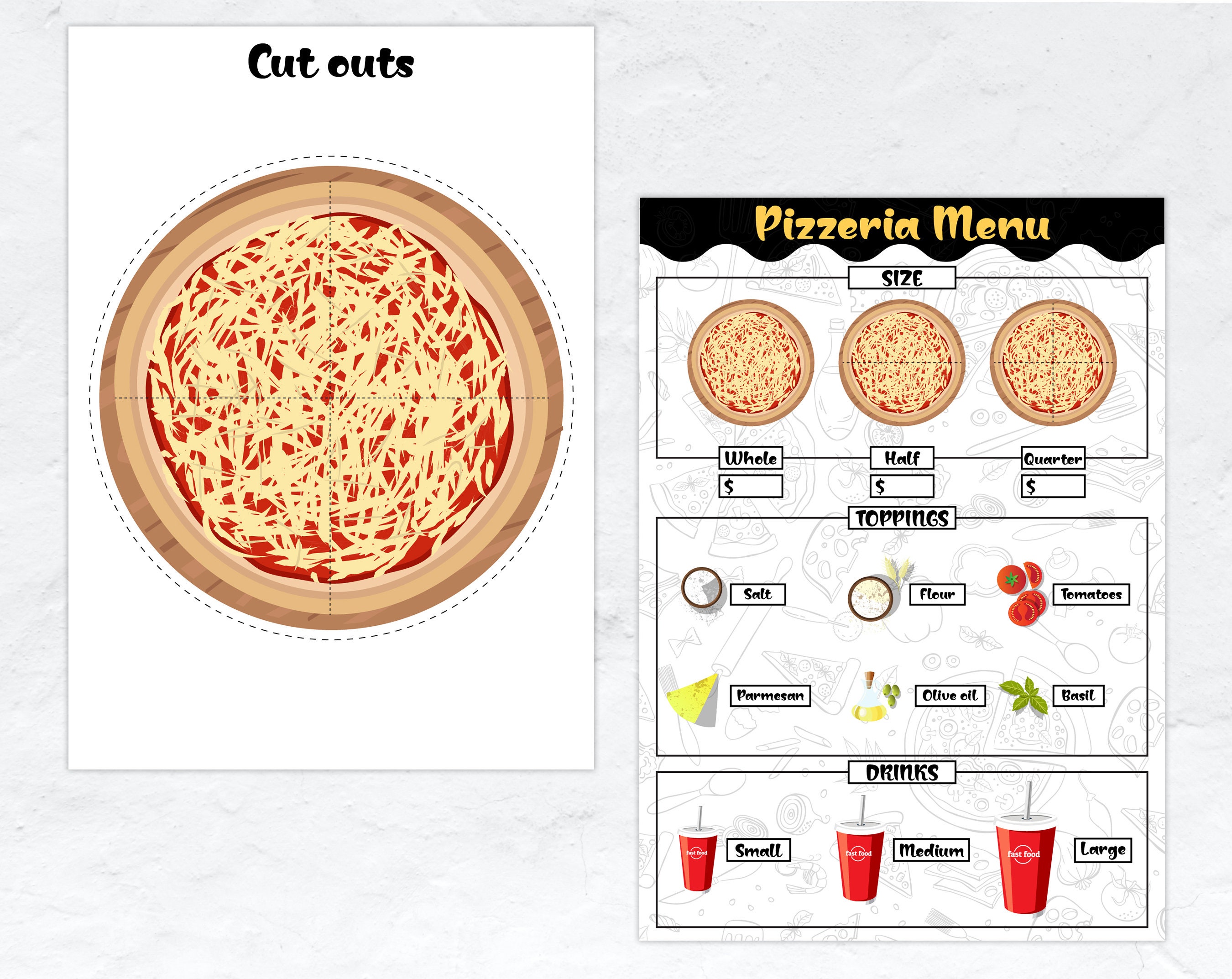 Pizza Parlor Pretend Play Printables: Kids Summer Activity (digital ...