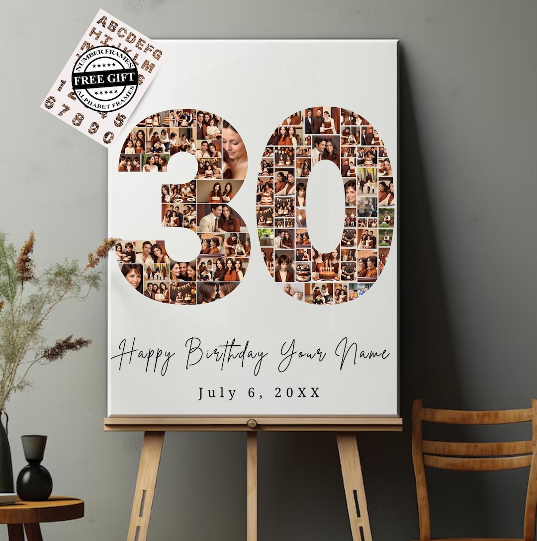 30th Birthday Number Photo Collage | Personalized 30th Birthday Gift ...