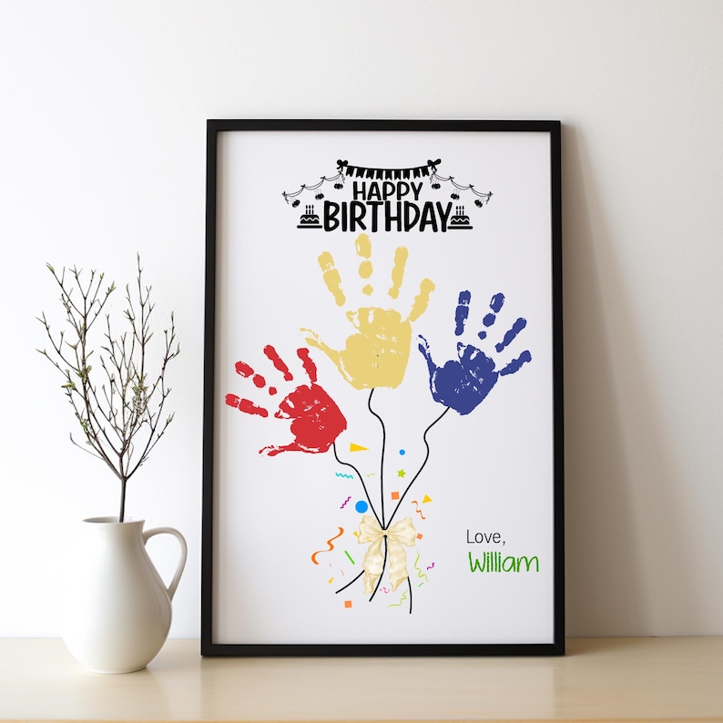 Handprint Balloons Birthday Card: Kids Keepsake Art (PDF) - Etsy