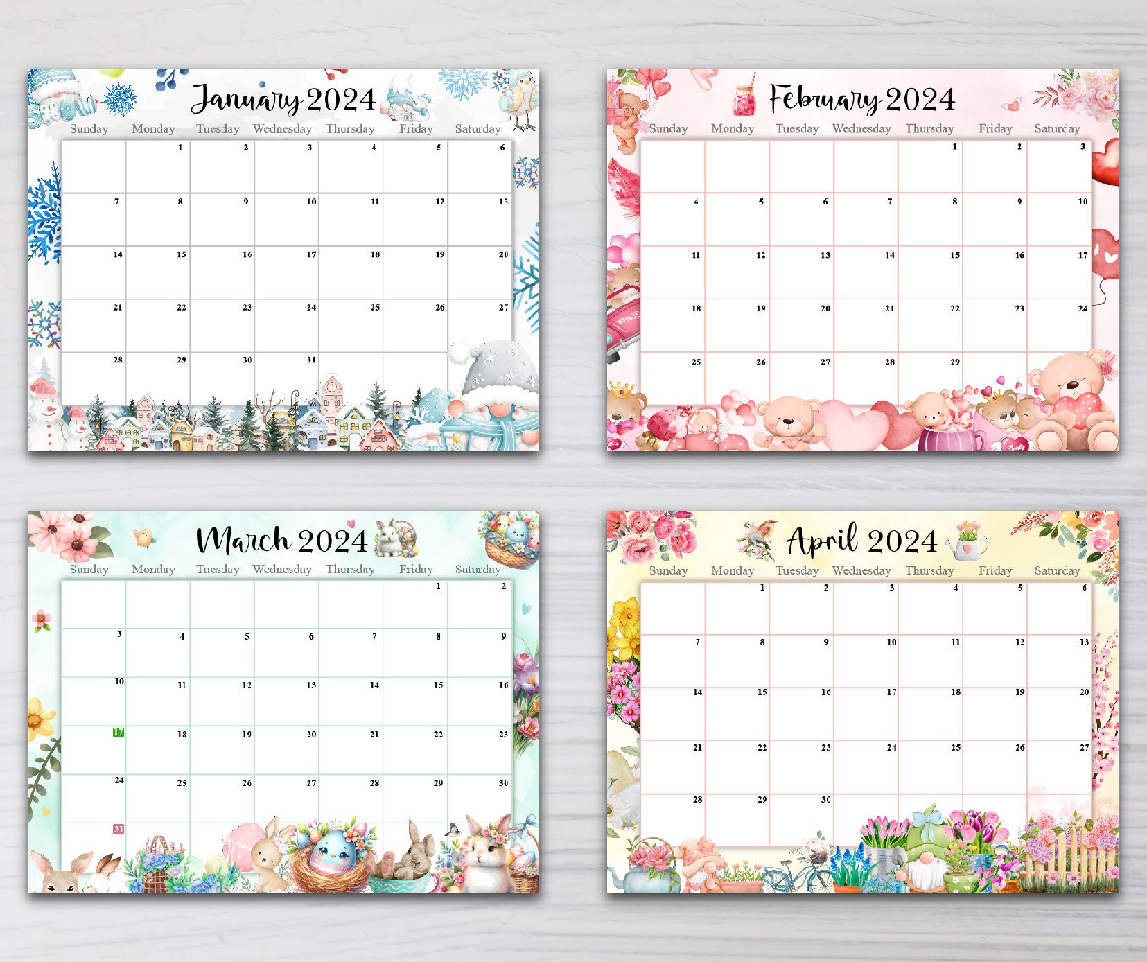 Editable 2024 Wall Calendar Bundle: Monthly Planner (digital Download ...