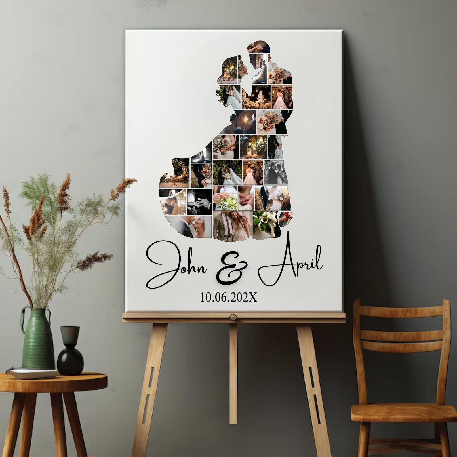Wedding Photo Collage Template | DIY Anniversary Gift (canva Editable ...
