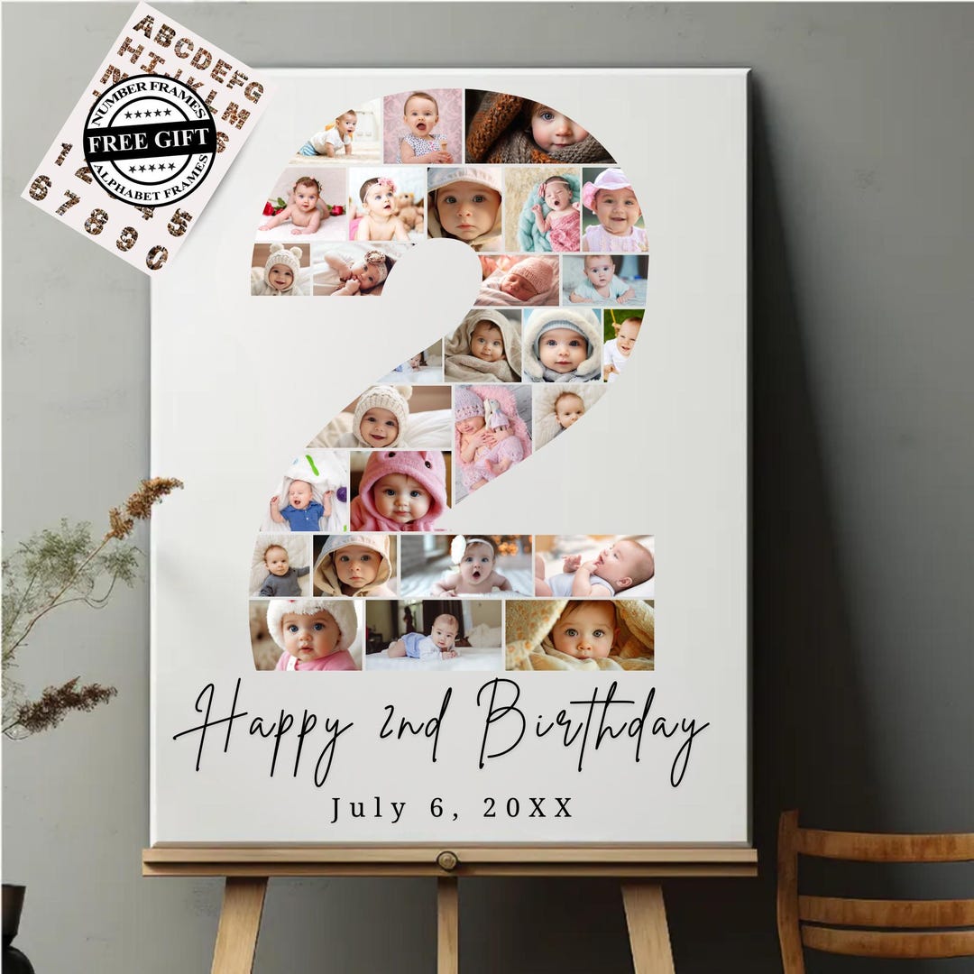 Editable Birthday Number 2 Canva Photo Collage Template | Photo ...