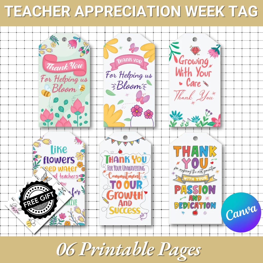 Teacher Appreciation Gift Tags: Printable Thank You Cards (PDF) - Etsy