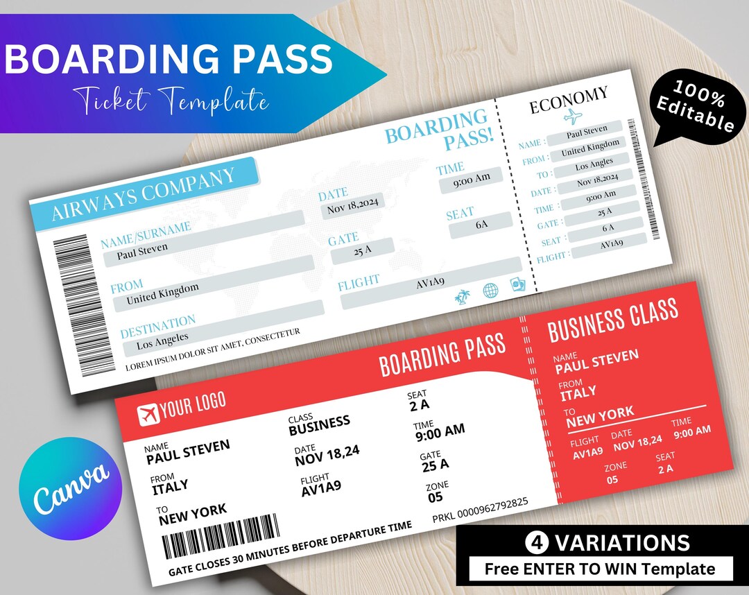 Editable Boarding Pass Template | Printable Boarding Pass Ticket ...