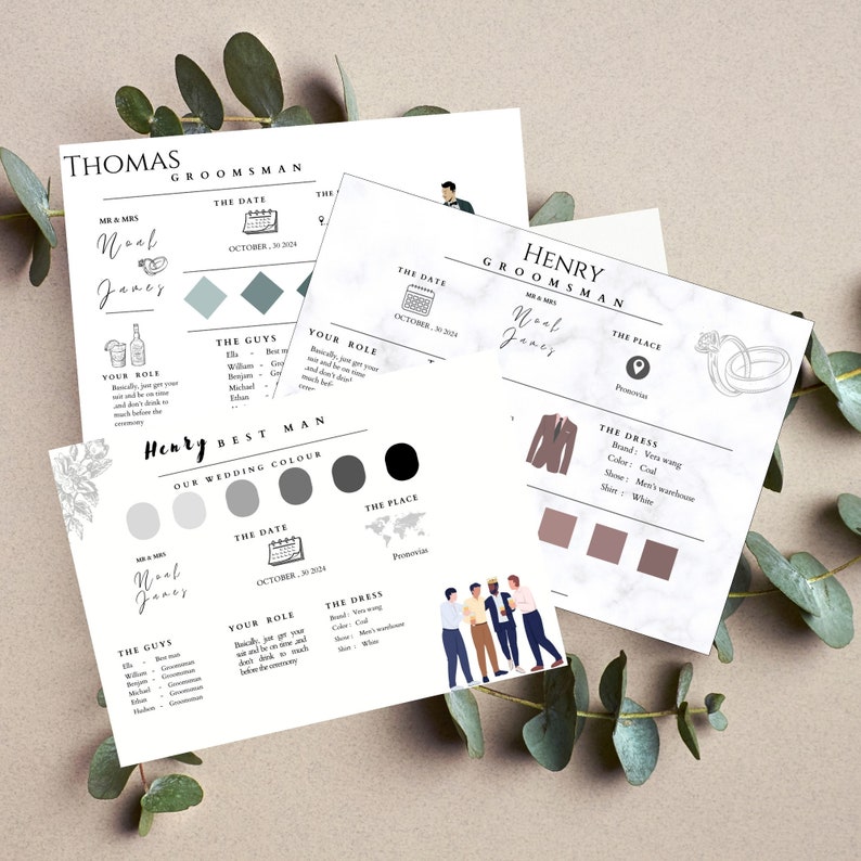 Groomsmen Info Card Bundle: Editable Wedding Party Details (digital ...
