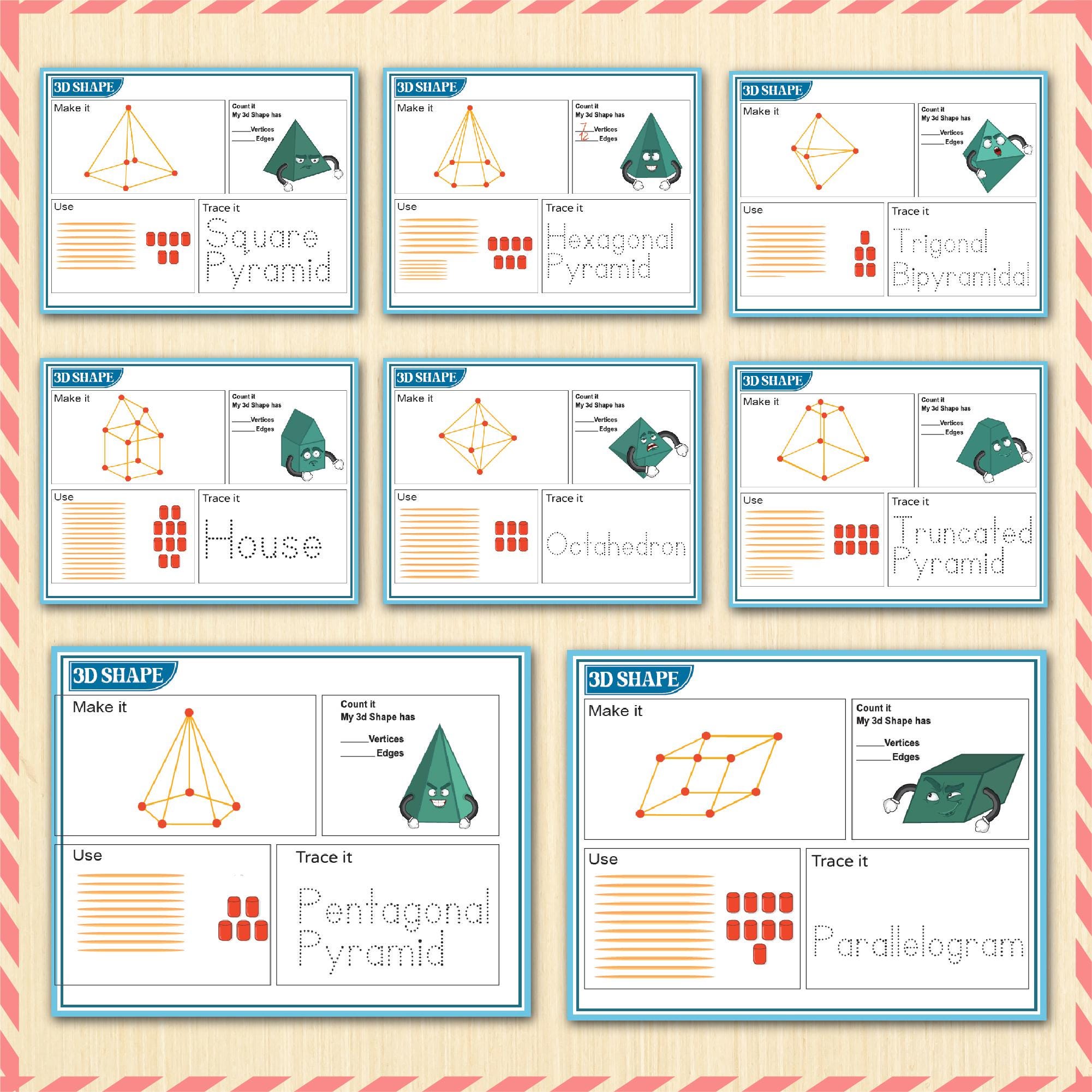 24 Toothpicks 3D Shapes Activity Game for Toddler Printable Kids ...