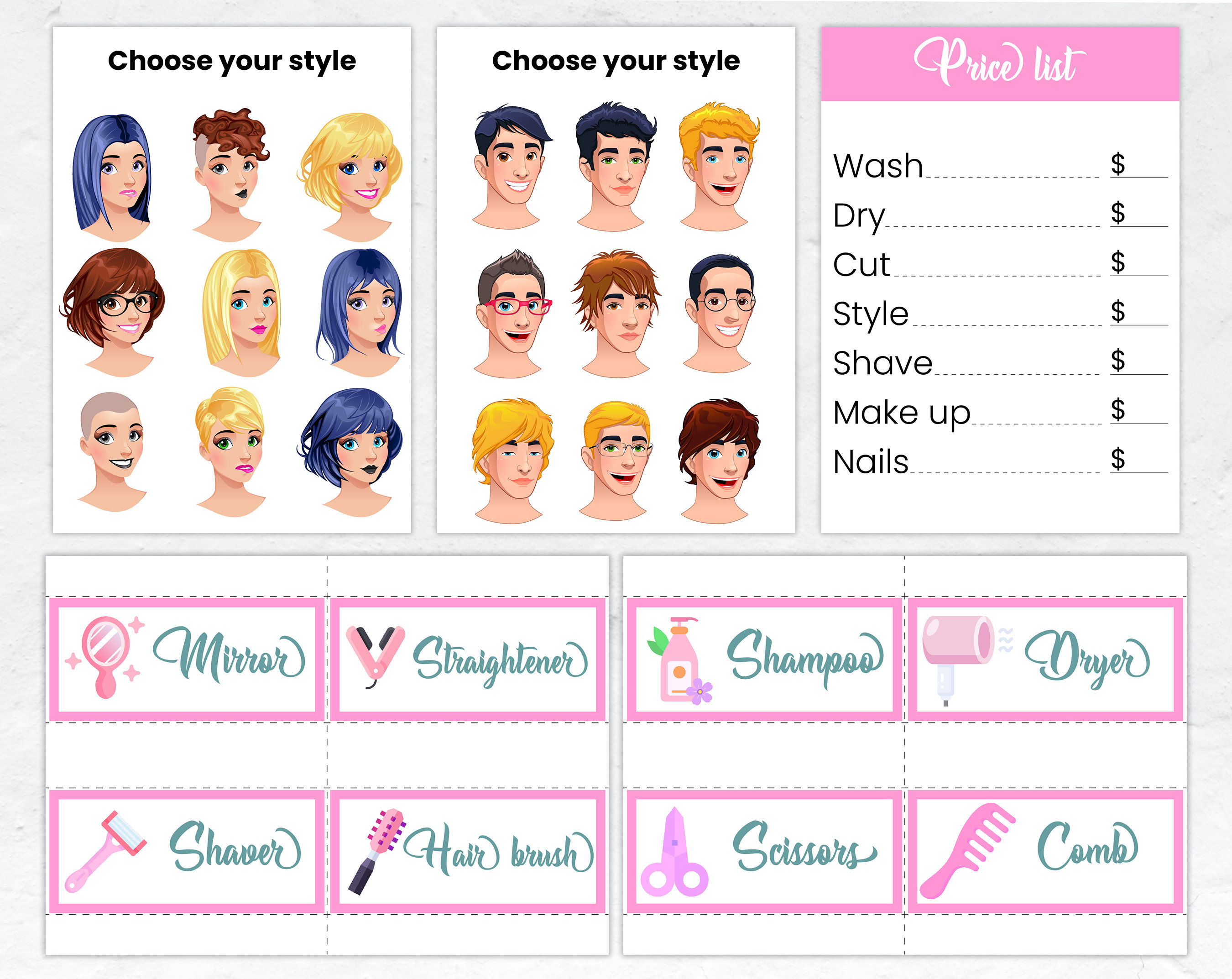 Hair Salon Pretend Play Printables Bundle Kids Pretend Dramatic Play ...