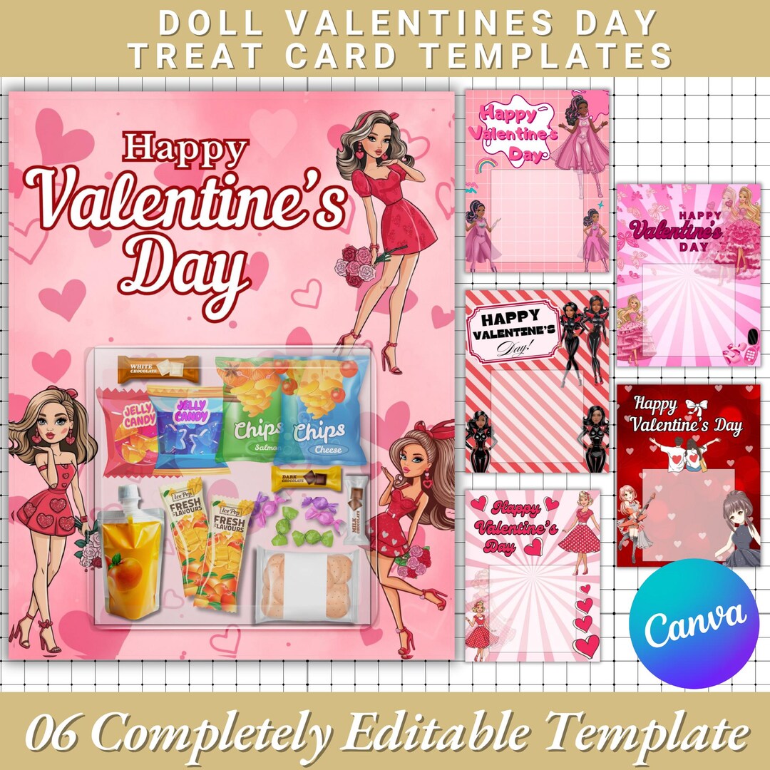 Editable Doll Valentines Day Treat Card Canva Templates |custom ...