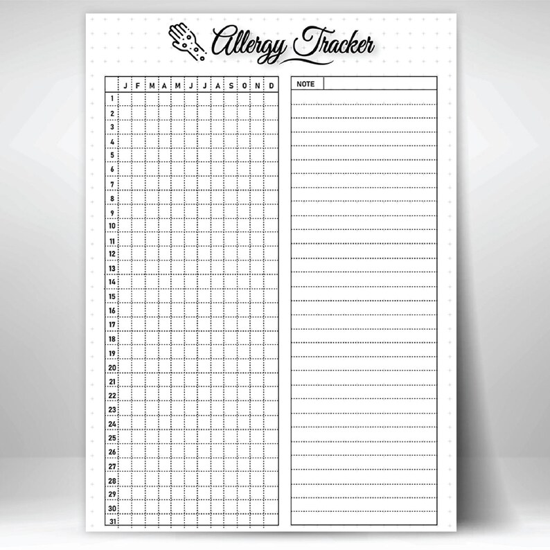 Allergy Tracker Printable: A4 Symptom Log (PDF) - Etsy Canada