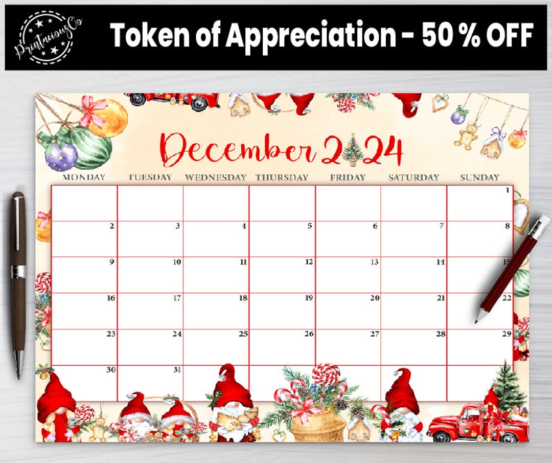 Editable December 2024 Calendar: Printable Monthly Planner (PDF & JPEG ...