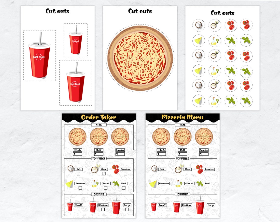Pizza Parlor Pretend Play Printables: Kids Summer Activity (digital ...