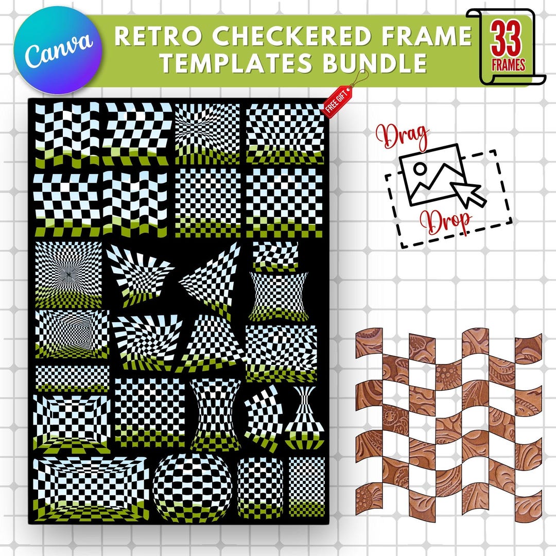 Retro Checkered Frame Template |editable + Printable Canva Template ...