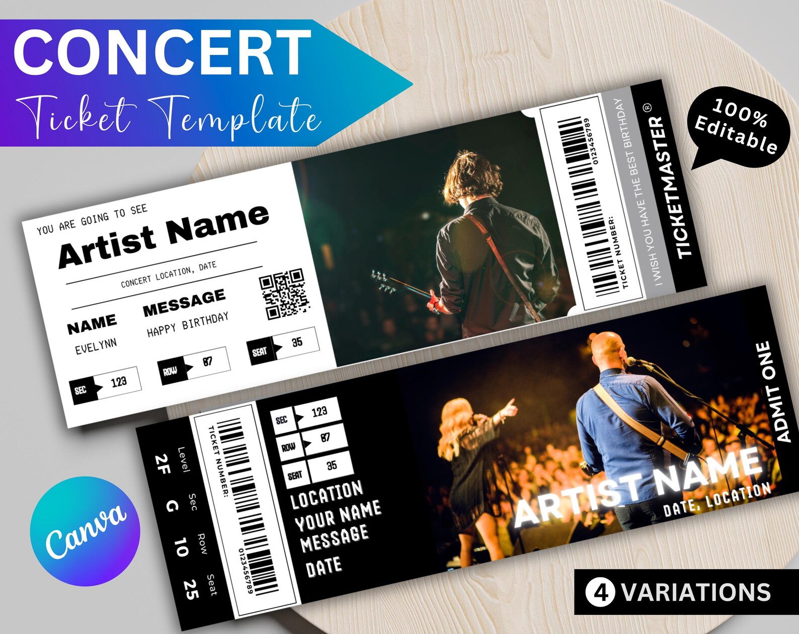 Editable Concert Ticket Template: DIY Event Gift (digital Download) - Etsy