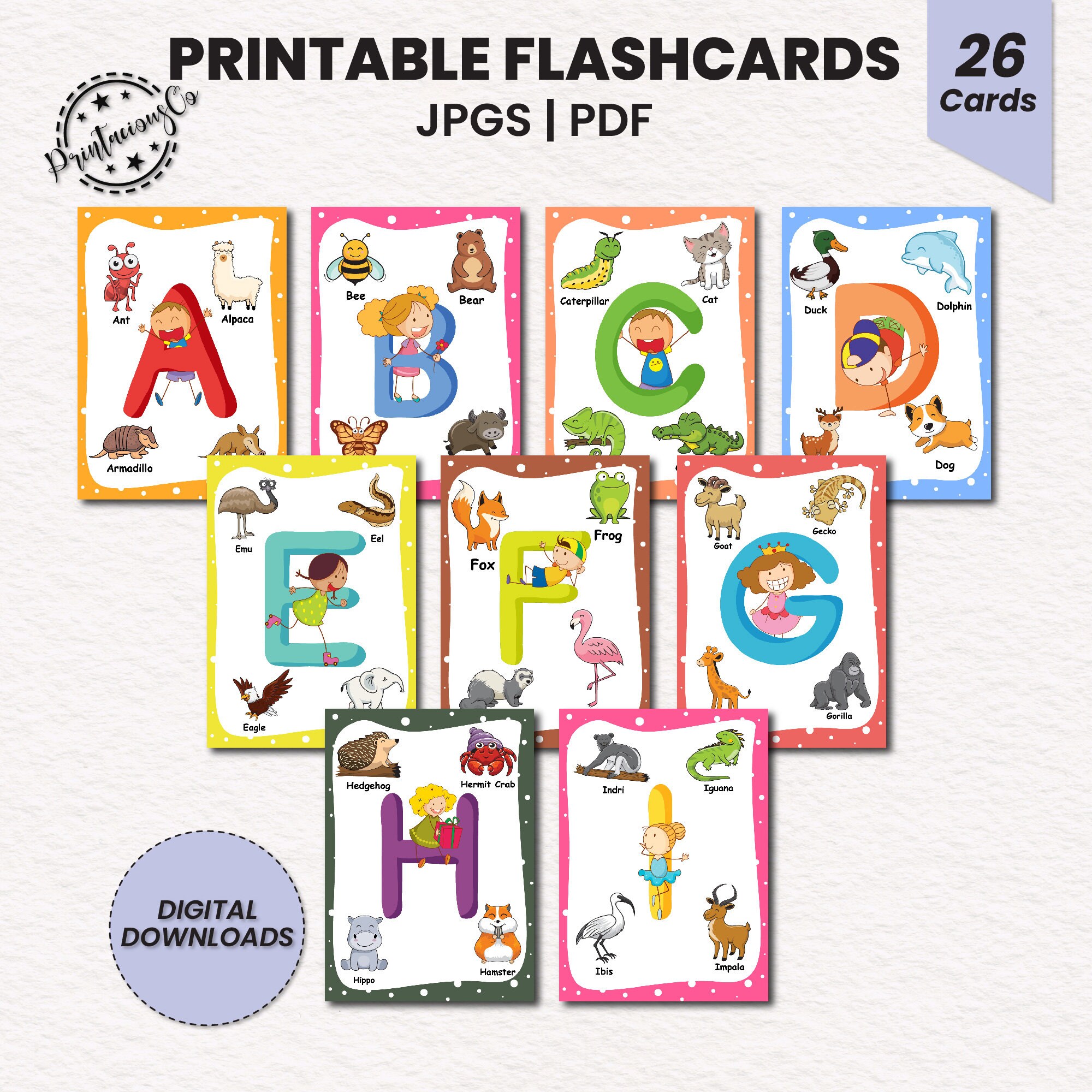Cute Printable Flashcards Pack Flashcards for Kids Alphabet Flashcards ...