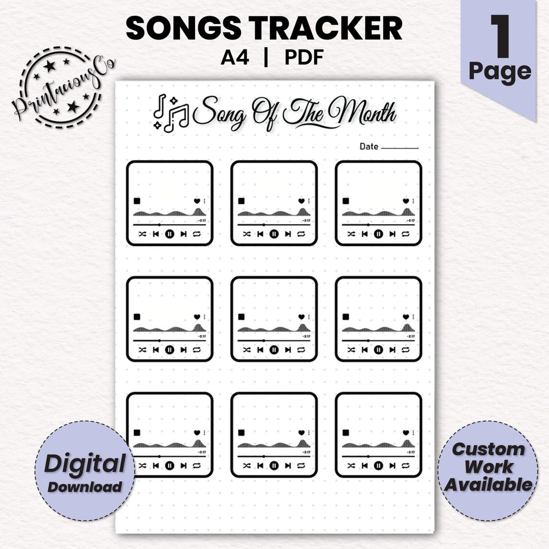 Song of the Month Music Playlist Tracker: A4 Printable (PDF) - Etsy